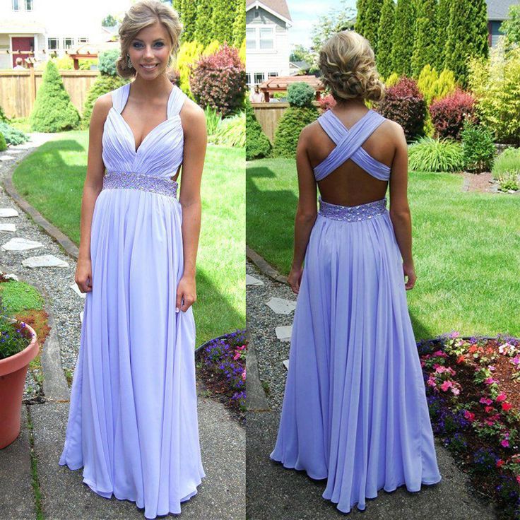 Sexy Open Back Long Prom Dresses Cross Back Chiffon Party Gowns Prom ...