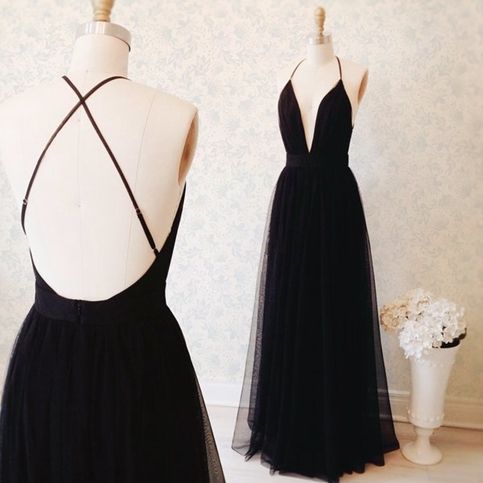 Charming Prom Dress,gauze Prom Dress,open Back Prom Dress,deep V-neck ...