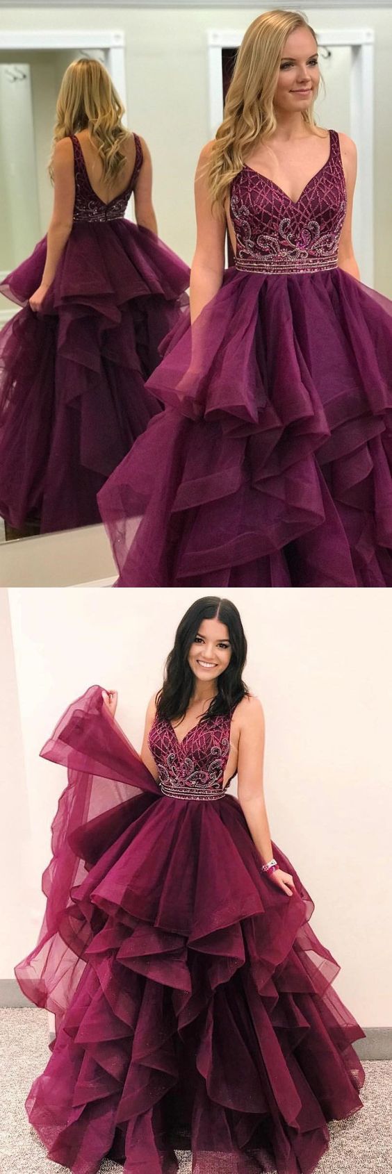 Upd0309, 2018 Prom Dress, Long Prom Dress, Gorgeous Beads Burgundy Long ...